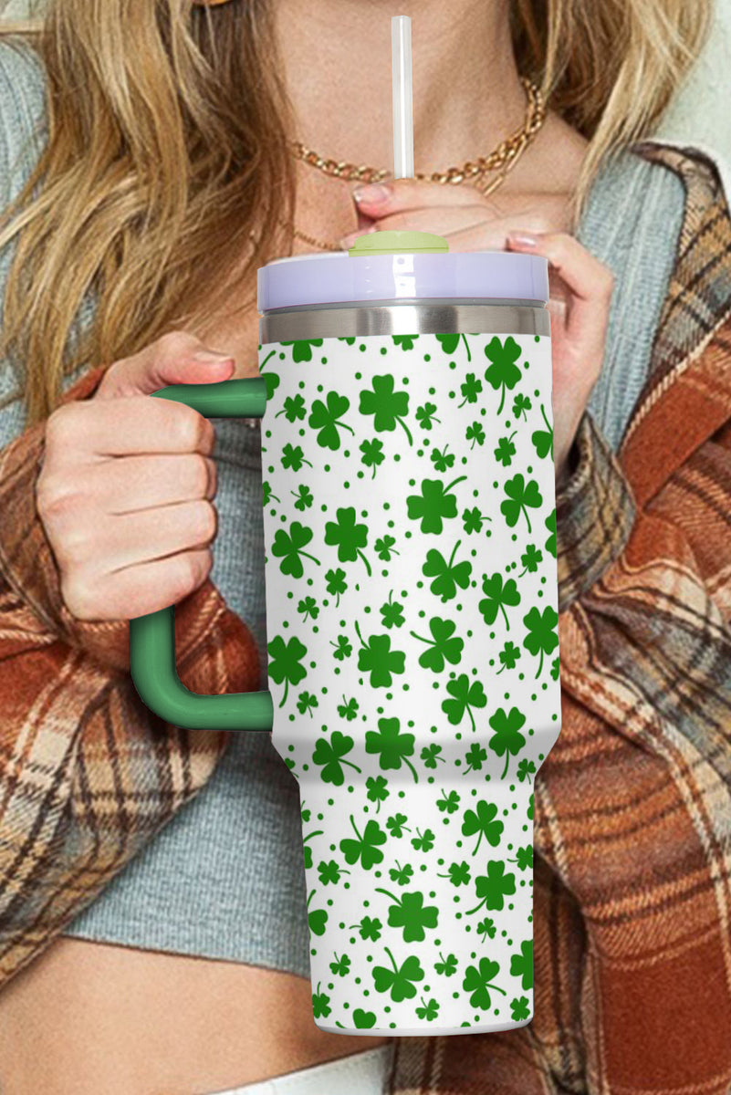 Dark Green Four Leaf Clover Steel Tumbler With Lid – Your Accessory Store
